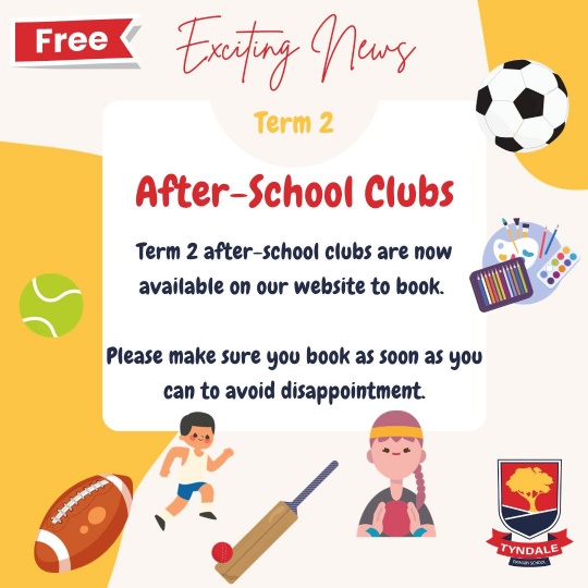 Term 2 Clubs - Now Available to Book - Tyndale Primary School