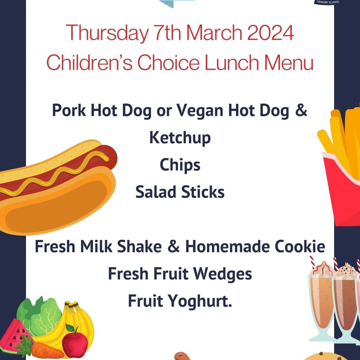 Children's Choice Lunch Menu - World Book Day - Tyndale Primary School
