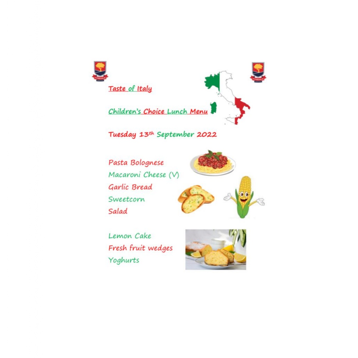 Taste of Italy Menu - Tyndale Primary School